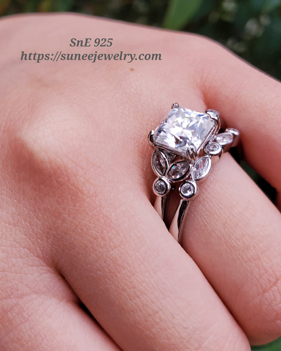 2ct Princess & Dainty Art Deco Moissanite Main Stone Wedding Engagemen ...